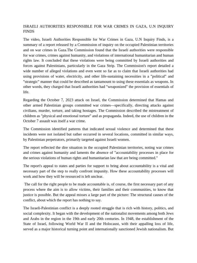 Israeli Authorities Responsible For War Crimes in Gaza | PDF