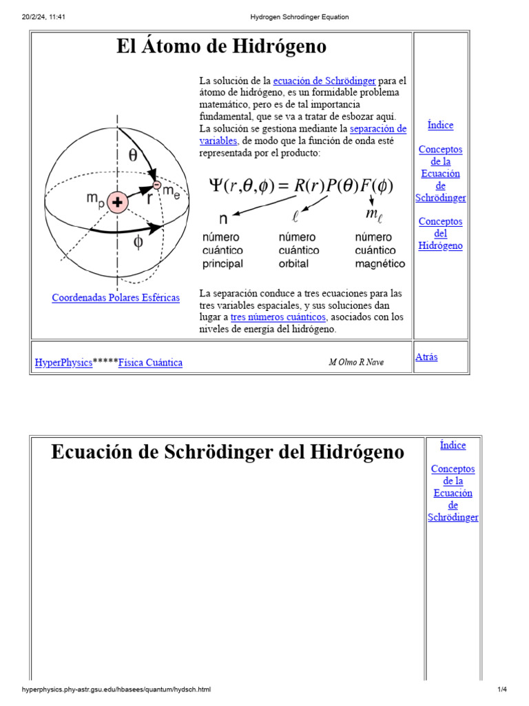 Hydrogen Schrodinger Equation | PDF | Theoretical Physics | Equations