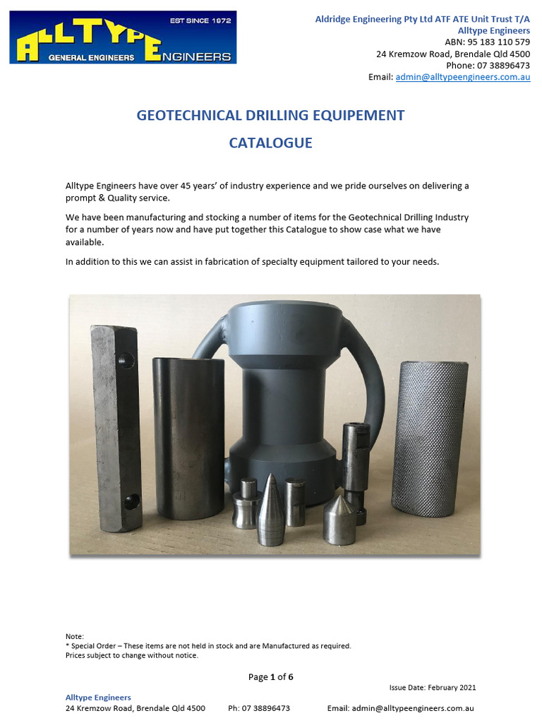 Geotechnical Drilling Equipement Brochure | PDF