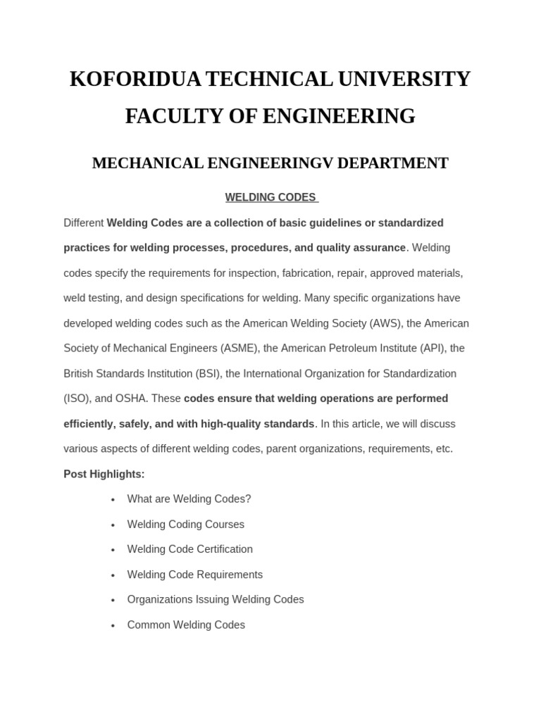 Welding Codes Note | PDF