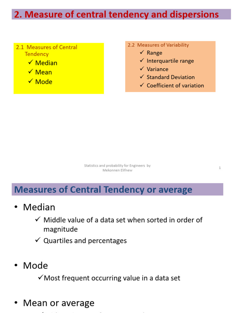 Chapter 2 Measures of Central Tendency and Disperssion | PDF