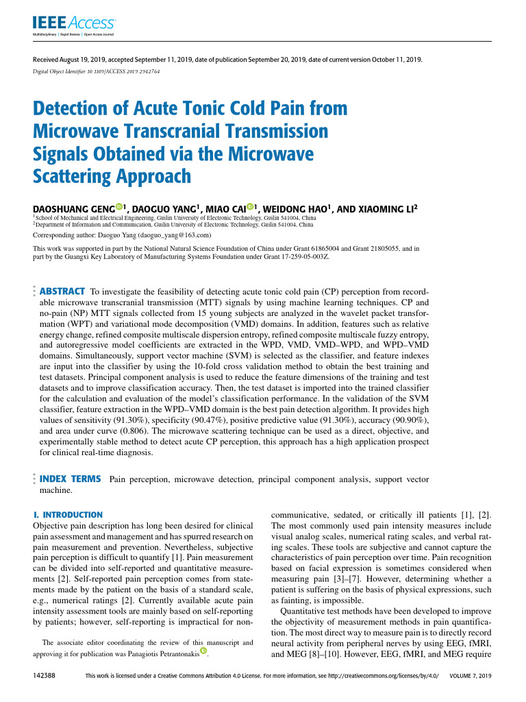 Detection of Acute Tonic Cold Pain From Microwave Transcranial ...