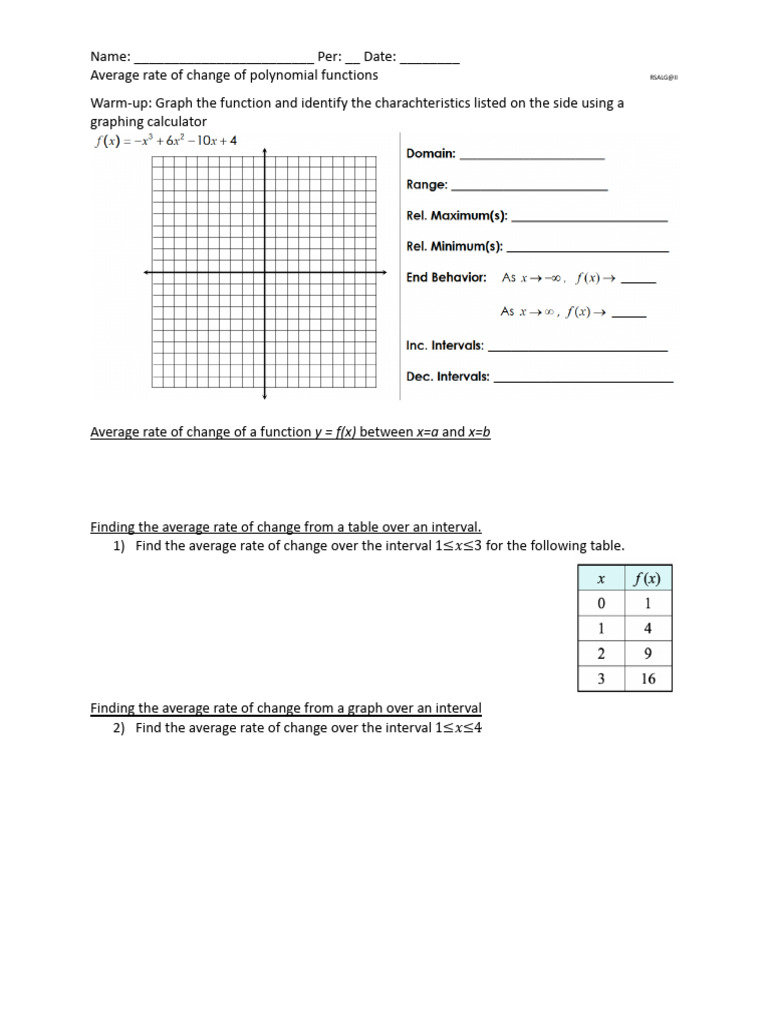 Average Rate of Change of Polynomial Functions | PDF