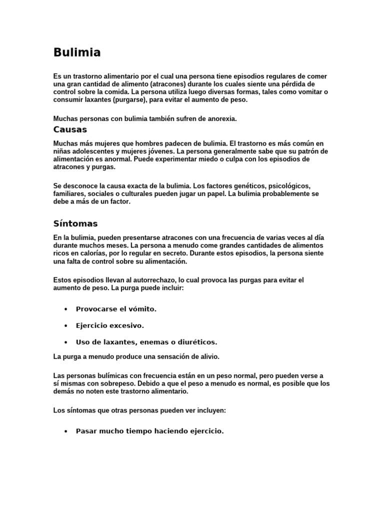 Bulimia: síntomas, causas y tratamiento | PDF | Bulimia nerviosa ...