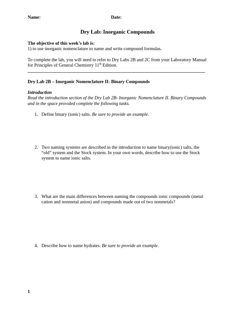 Dry Lab - Inorganic Compounds - 2B - 2C-1 | PDF