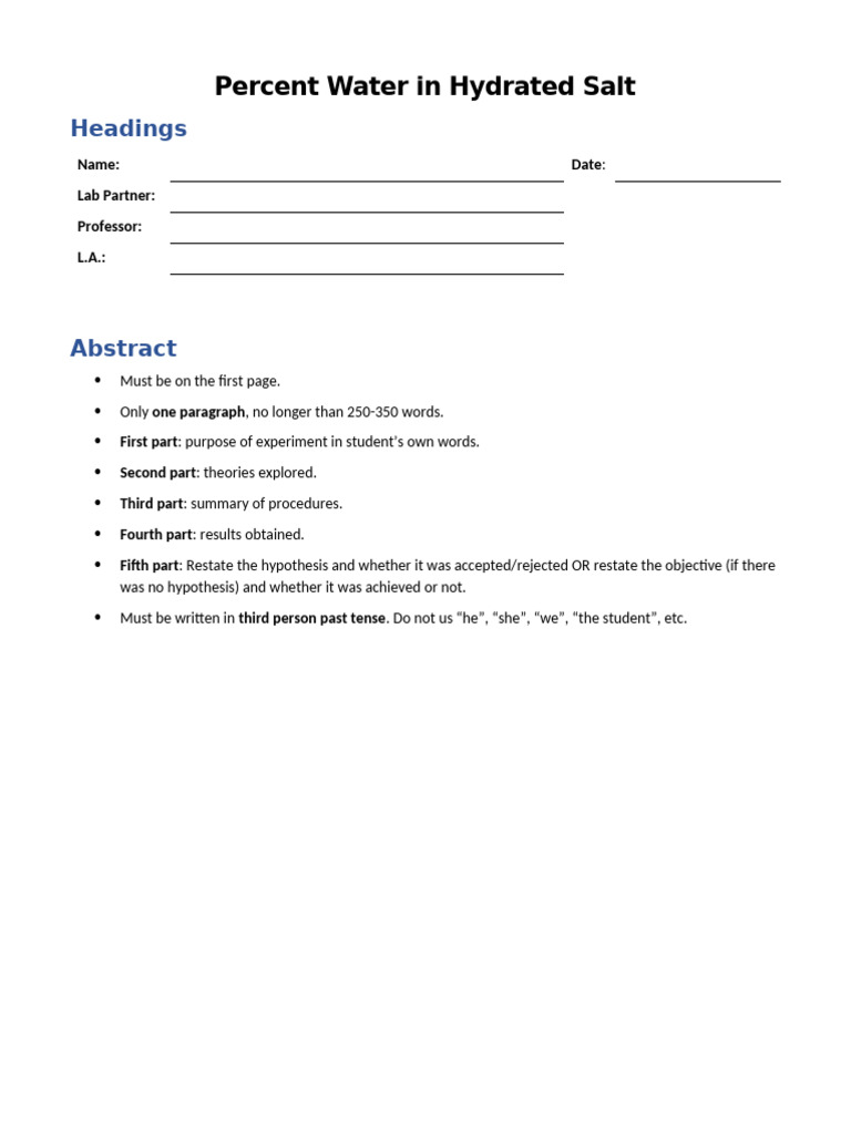 Week 4 - Percent Water in A Hydrated Salt - Lab Report Guidelines-1 | PDF