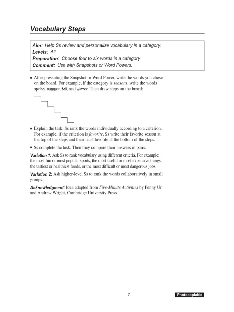 Interchange5thEd Fresh Idea Vocabulary Steps | PDF