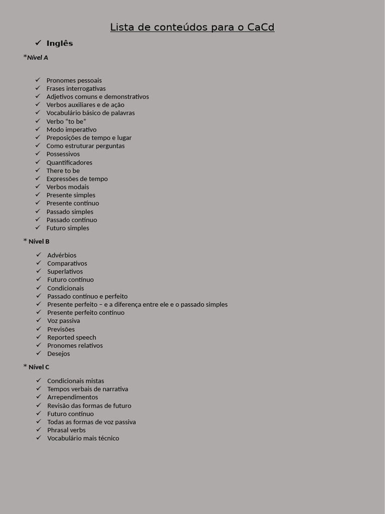 Lista de Conteúdos para o CaCd | PDF