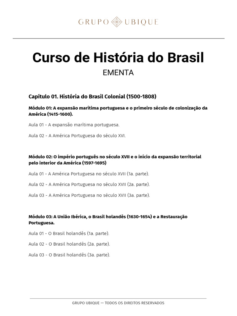 Curso de Hist Ria Do Brasil - Ementa | PDF