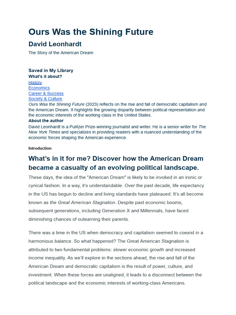 The Rise and Fall of the American Dream | PDF | Immigration | Capitalism