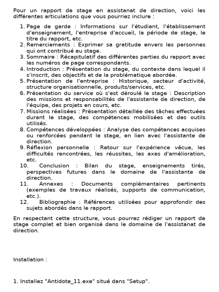 Pour Un Rapport de Stage en Assistanat de Direction | PDF