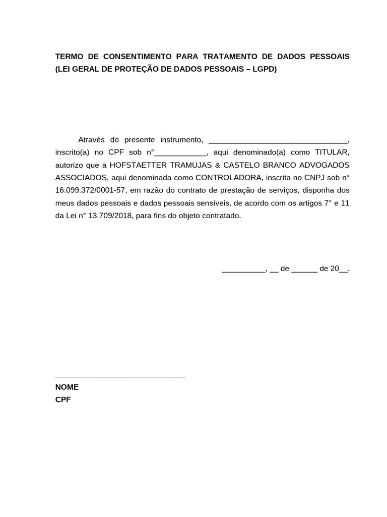 1 Termo De Consentimento Para Tratamento De Dados Pessoais Isabel Pdf 0756