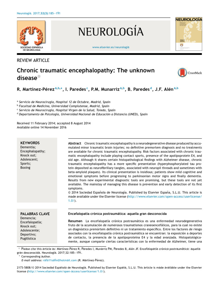 Chronic Traumatic Encephalopathy The Unknown Disease | PDF
