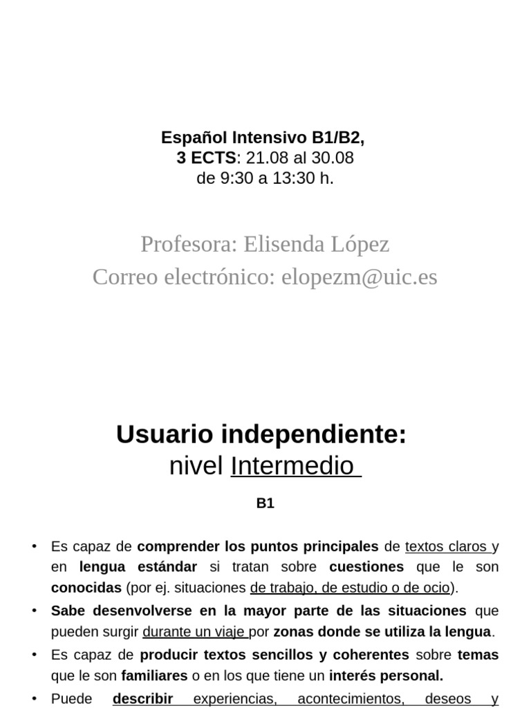 Presentación Español Intensivo B1 - B2 Curso 24 - 25 | PDF