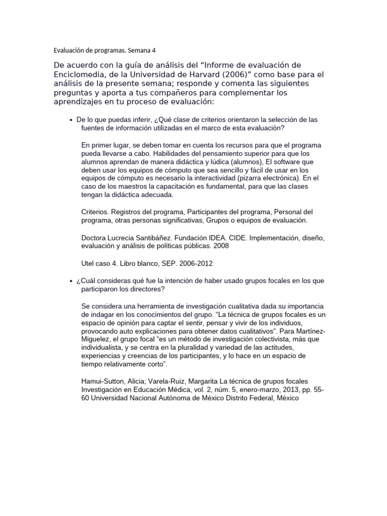 Evaluación de Programas Semana 4. | PDF | Evaluación | Crecimiento personal y profesional