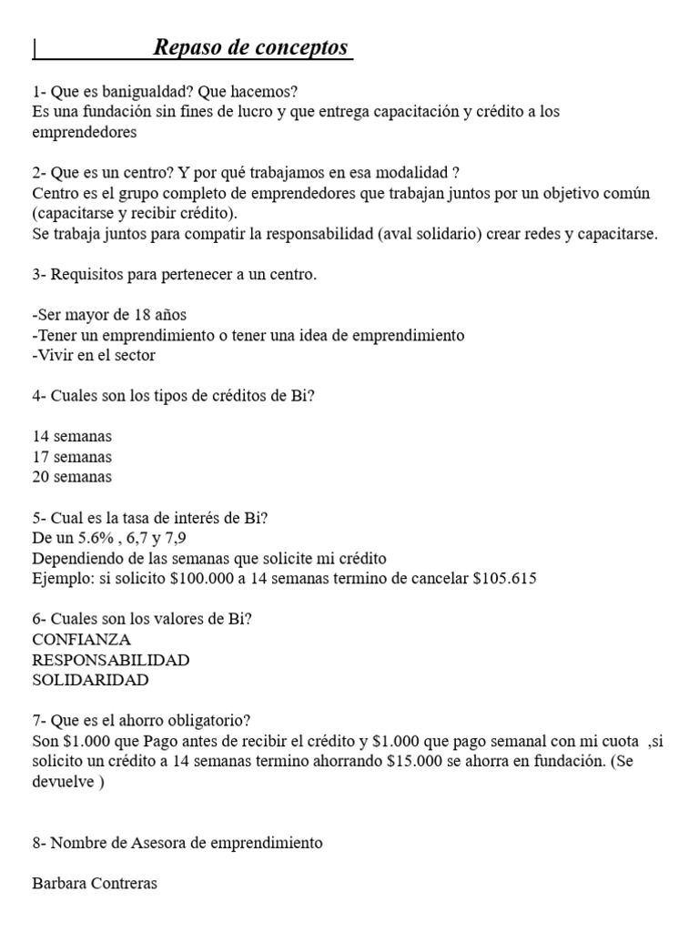 Repaso de Conceptos Microcredito | PDF