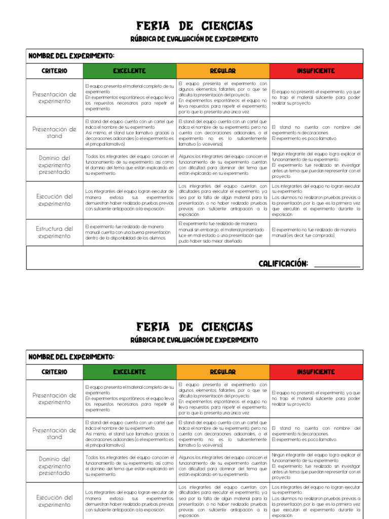 Rúbrica Feria de Ciencias | PDF