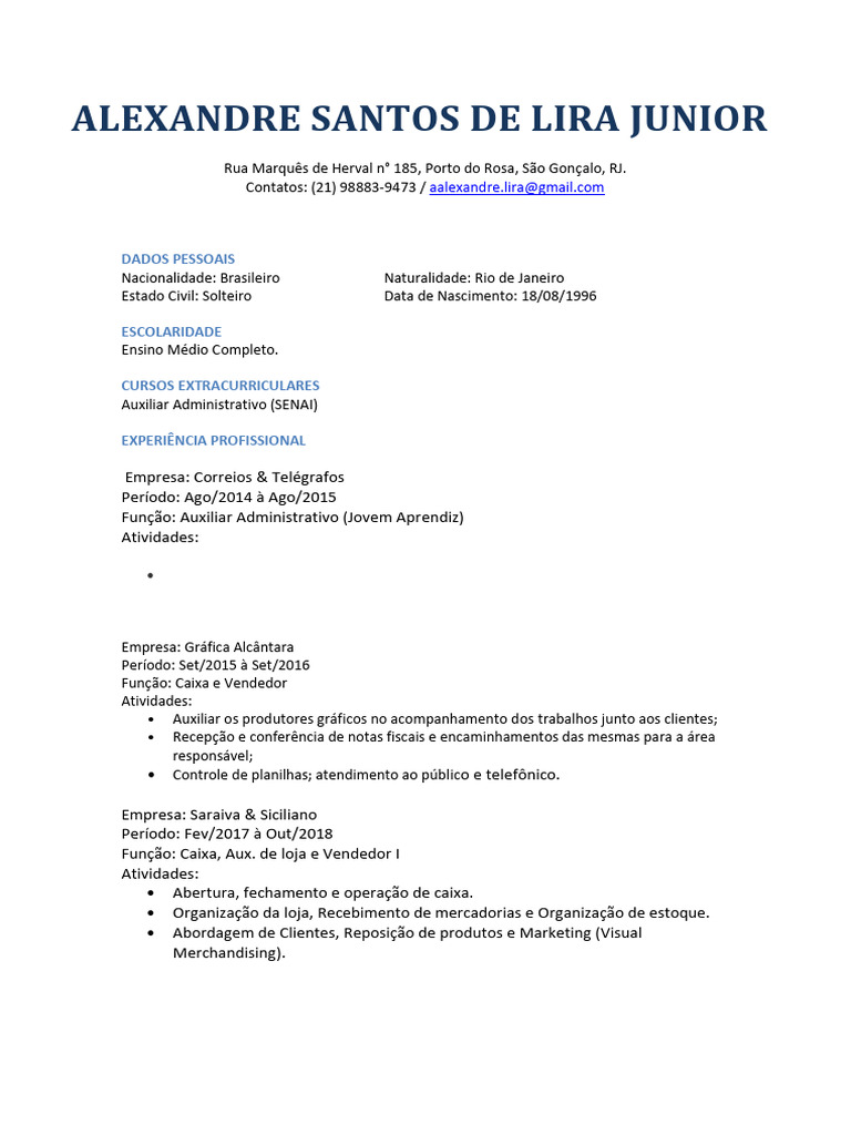 Currículo Alexandre Lira | PDF