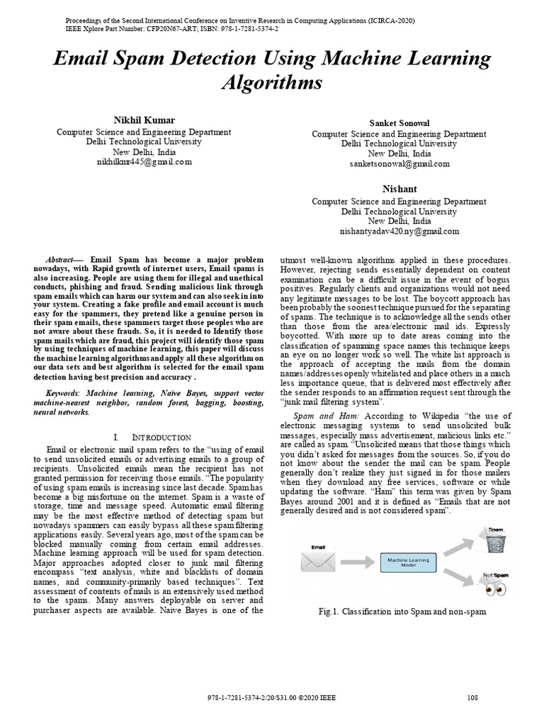 Ieee Papers Email Spam Detection | PDF