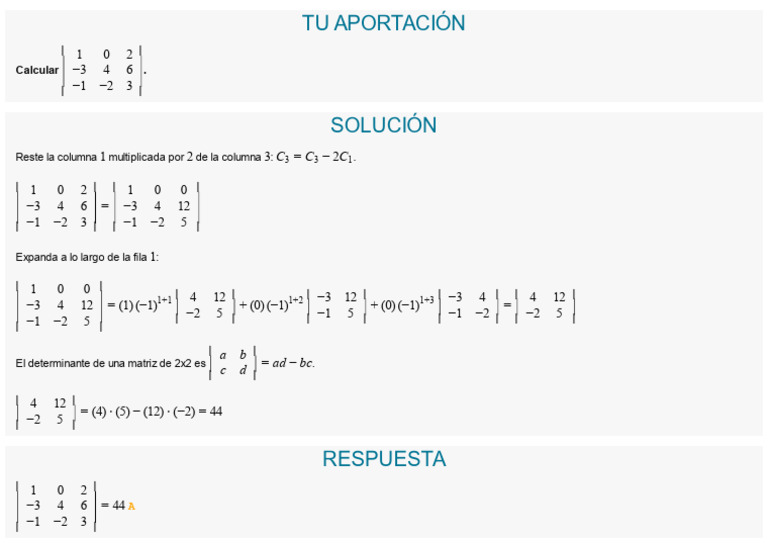 Determinante de 3x3 Calculadora de Álgebra Lineal - eMathHelp | PDF