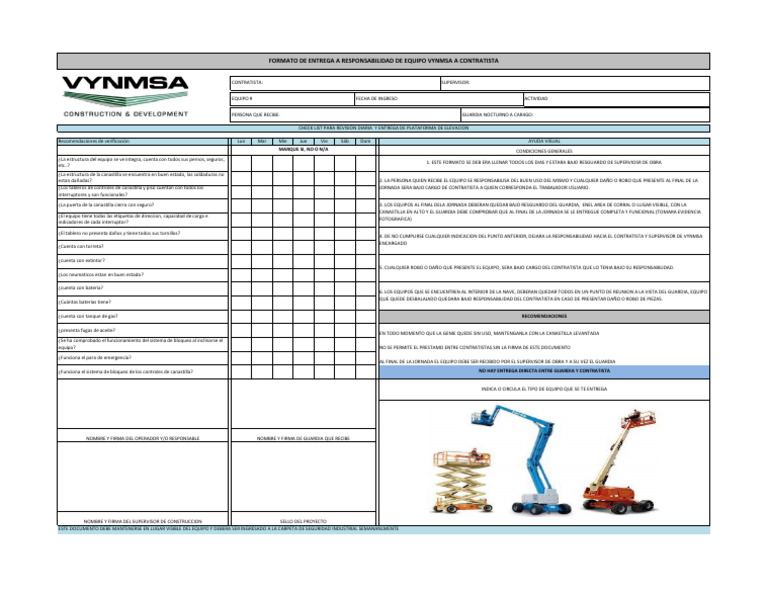 Check List Genie Recepcion Contratistas | PDF