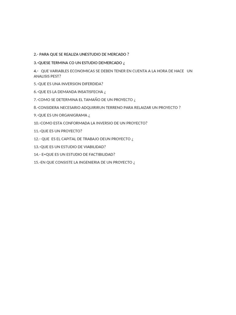 Cuestionario Proyecto I | PDF Cuestionario Proyecto I | PDF