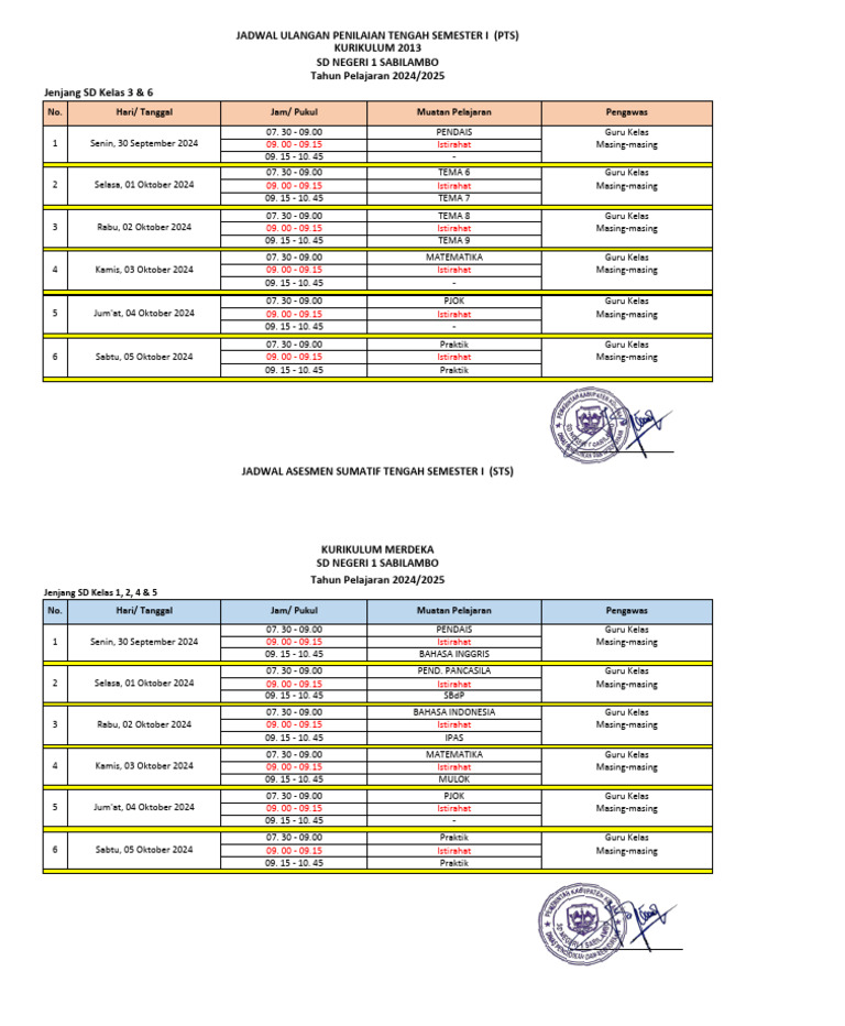Jadwal Sumatif Tengah Semester I Tahun 2024 2025 | PDF