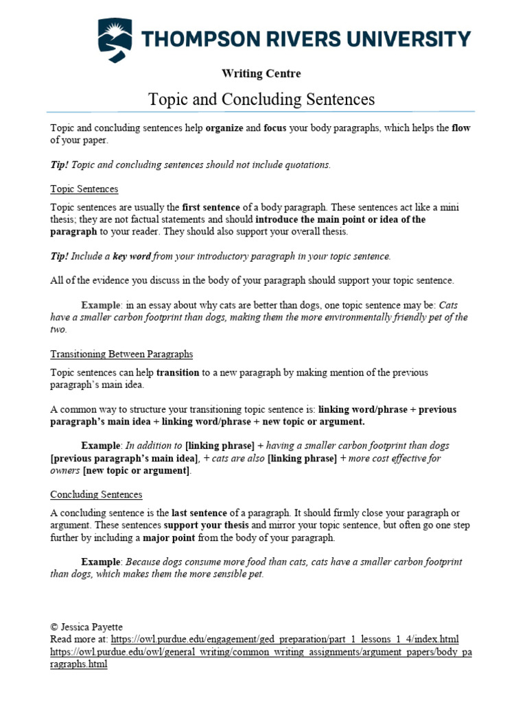 Topic and Concluding Sentences49814 | PDF