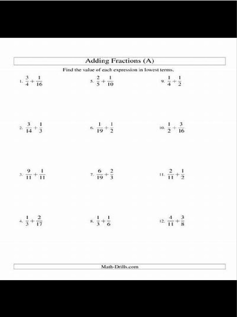 Fraction Addition Drill Worksheet | PDF