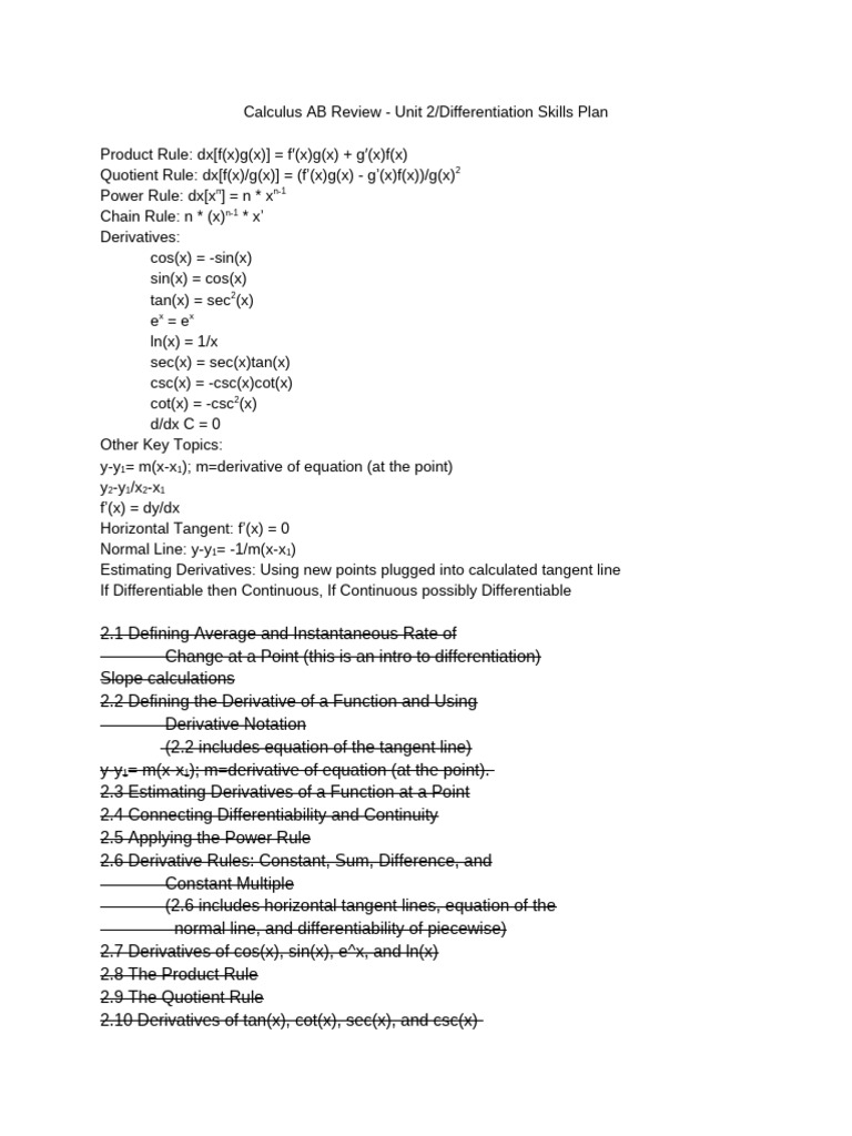 Calculus Review - Unit 2 | PDF