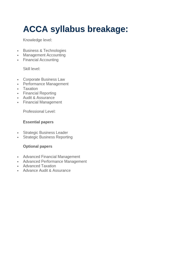 ACCA Syllabus Breakage | PDF