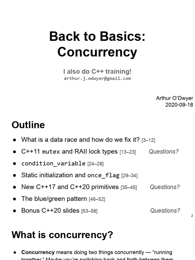 Back To Basics Concurrency Arthur Odwyer Cppcon 2020 | PDF