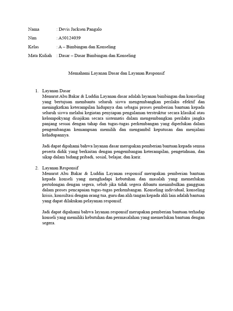 Memahami Layanan Dasar Dan Layanan Responsif | PDF