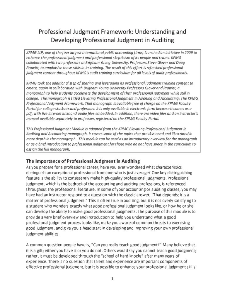 Professional Judgment Module (KPMG) | PDF