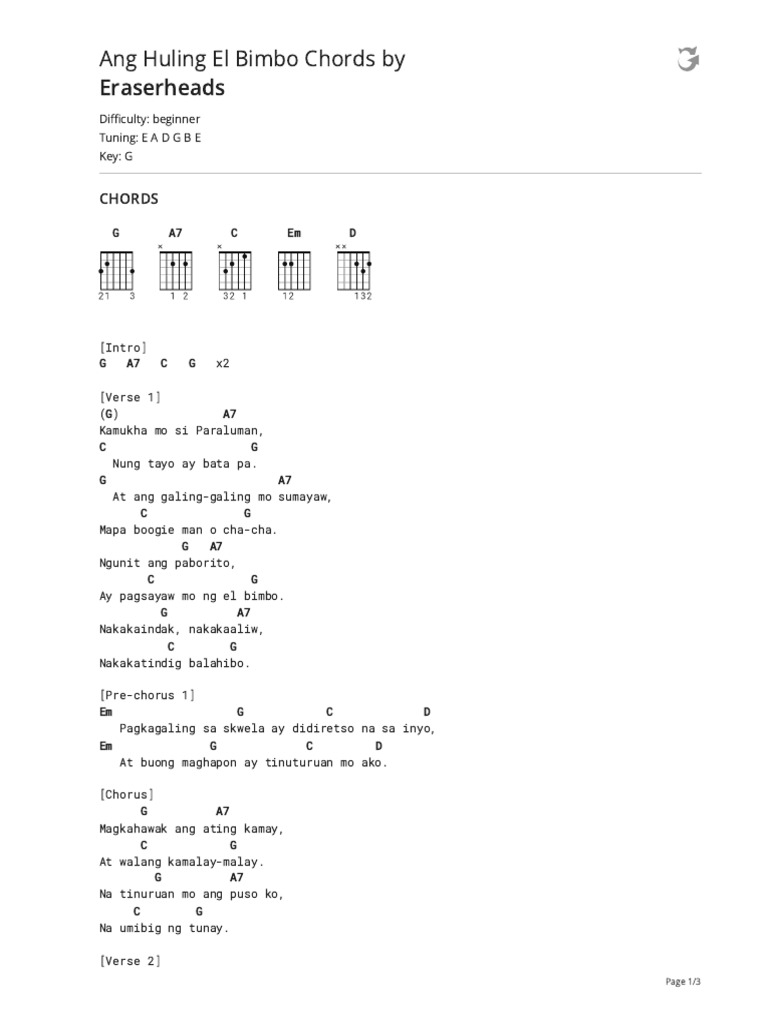 Ang Huling El Bimbo Chords by Eraserheadstabs | PDF | Elements Of Music ...