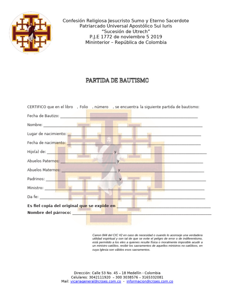 Partida Bautismo | PDF