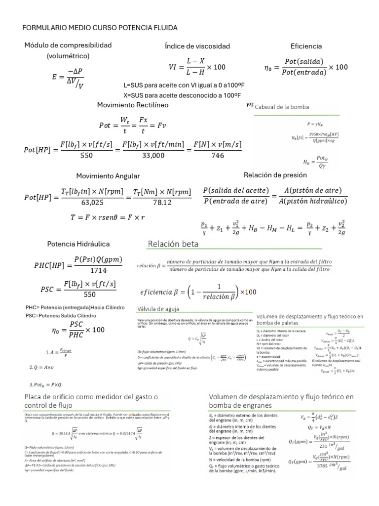 Formulario Medio Curso Potencia Fluid | PDF