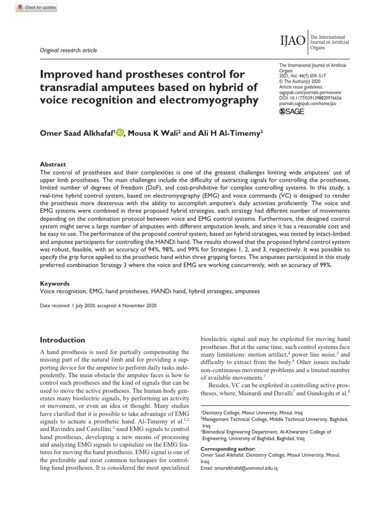 Alkhafaf Et Al 2020 Improved Hand Prostheses Control For Transradial Amputees Based On Hybrid of ...