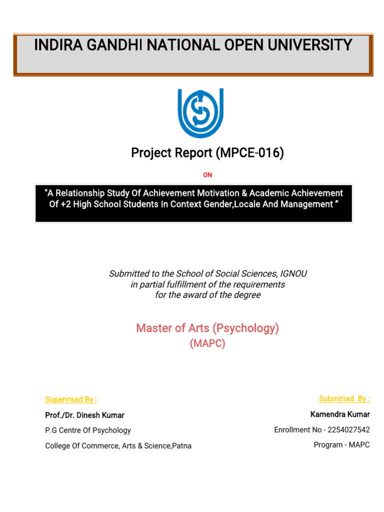 Ignou Project Front Page | PDF
