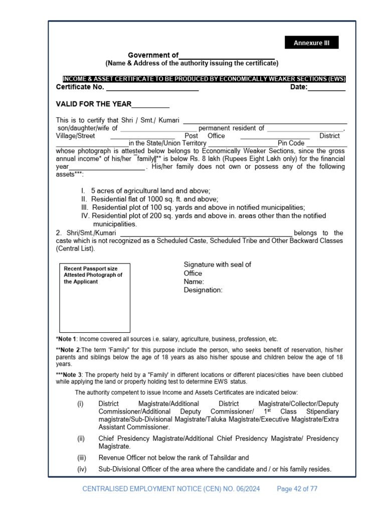 Ntpcug - Income & Asset Certificate To Be Produced by Economically ...