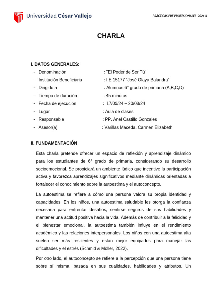 CHARLA 2 - Autoestima y Autoconcepto | PDF