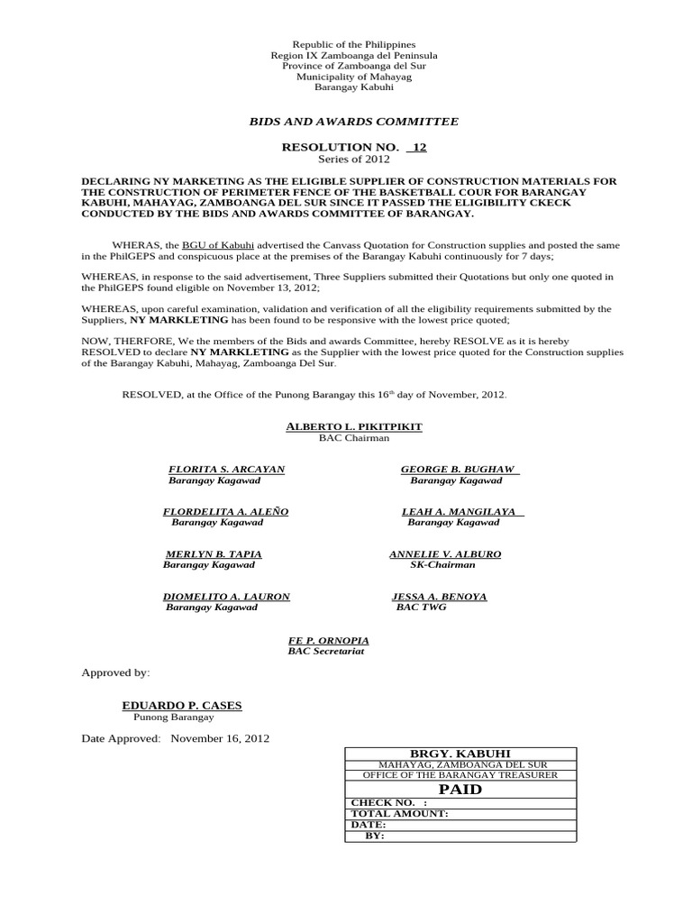 BAC RESOLUTION-DECLARING Cloth | PDF