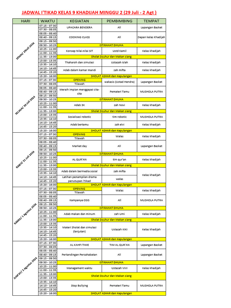 Jadwal I'tiqad Khadijah | PDF