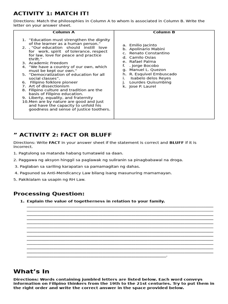ACTIVITY Sheet For Diss | PDF