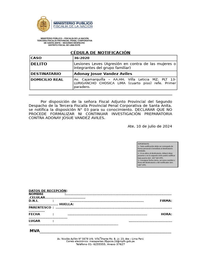 CÉDULA DE NOTIFICACIÓN 4 Carpetas | PDF