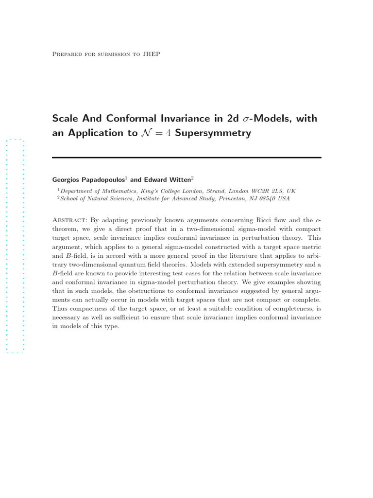 Georgios Papadopoulos, Edward Witten - Scale And Conformal Invariance ...