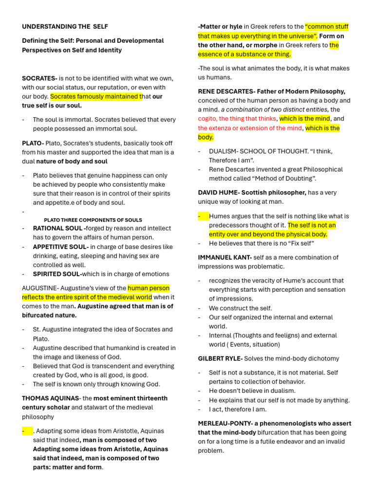 UNDERSTANDING THE SELF Reviewer | PDF