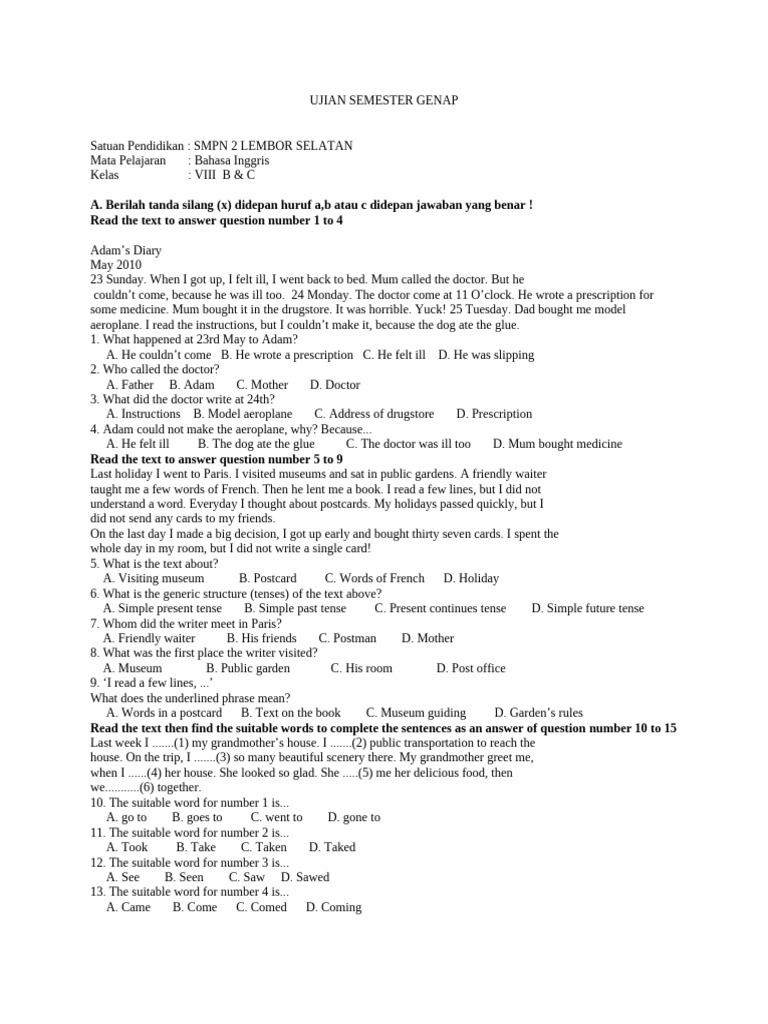 Latihan Soal Ukk Bahasa Inggris Kelas 8 SMP | PDF