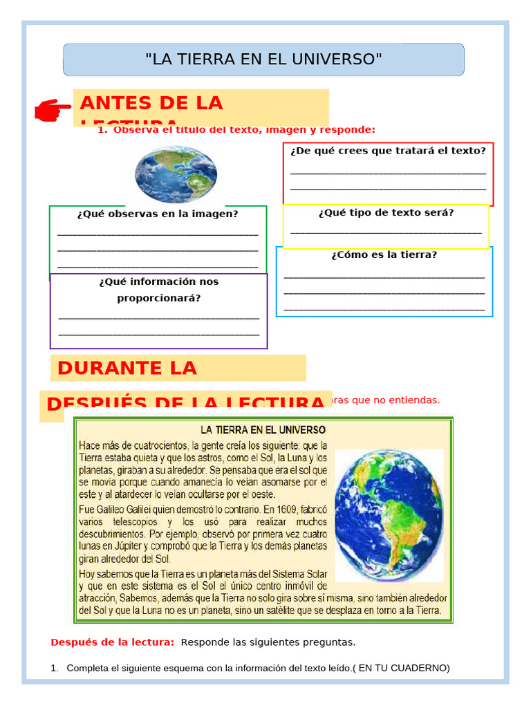Ficha de Refuerzo Sobre La Tierra en El Universso | PDF