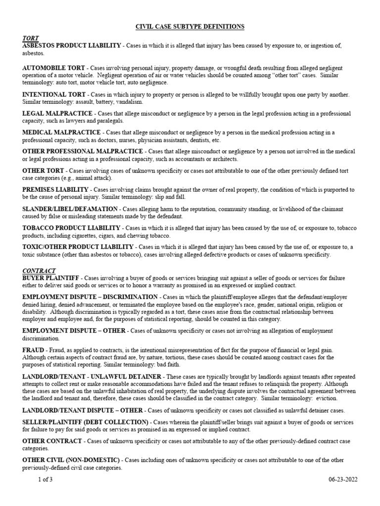 Civil Cover Sheet ODY Definitions (06-2022) | PDF